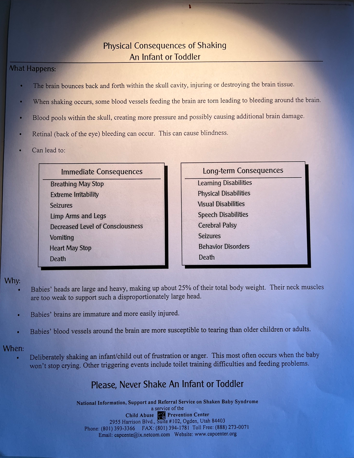 Consequences of Shaking a Baby - Indelible Stain;